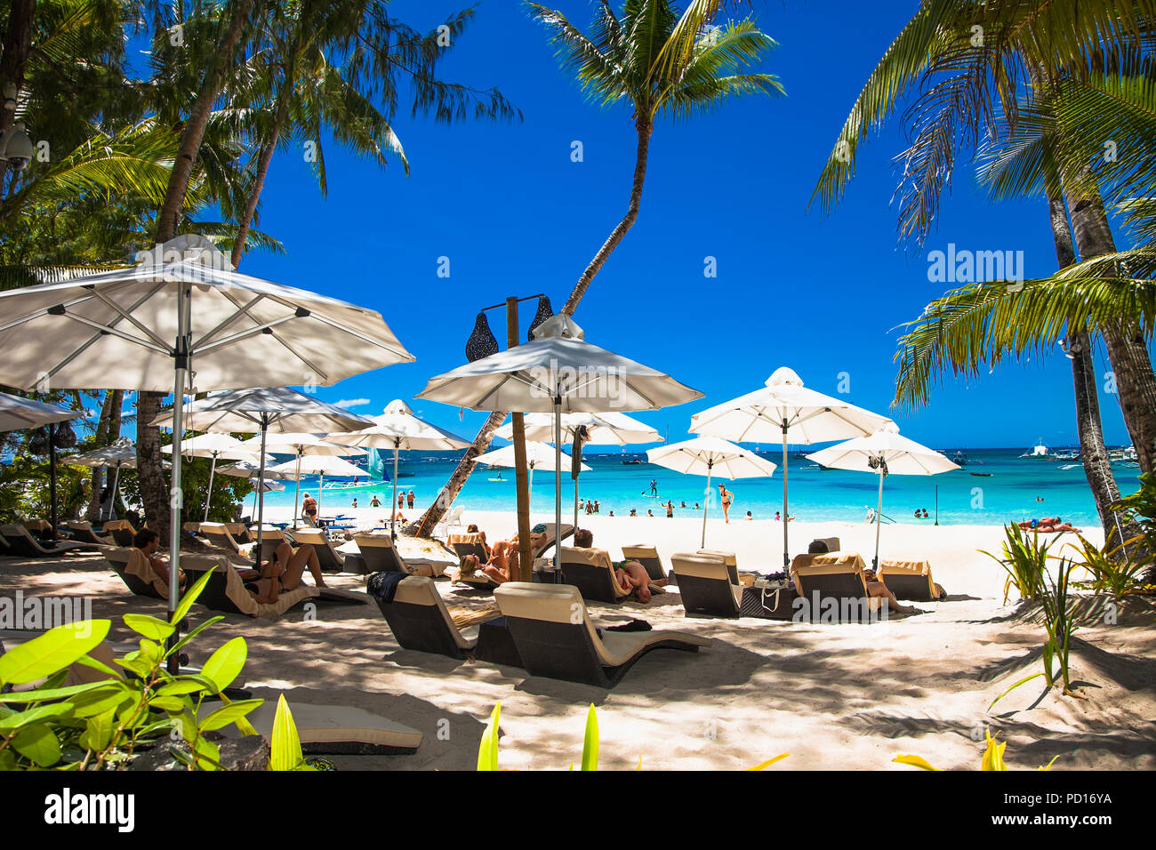 BORACAY, PHILIPPINES-MARCH 17, 2016: Tropical vacation on white sand ...