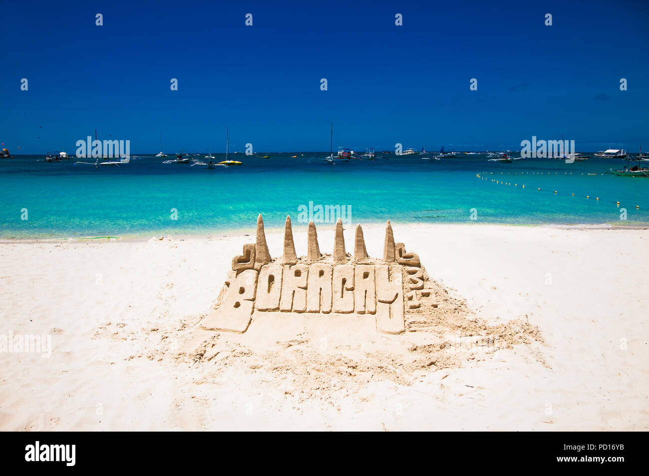 Sand tower castle at White beach of Boracay island . Philippines Stock ...
