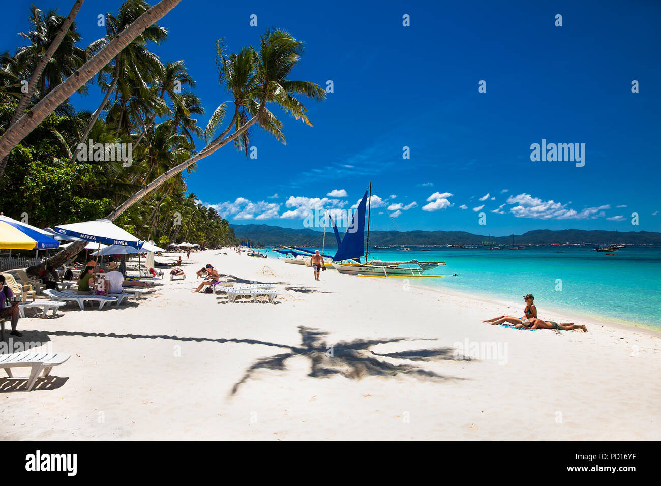 BORACAY, PHILIPHINES-MARCH 17, 2016: Tropical vacation on white sand ...