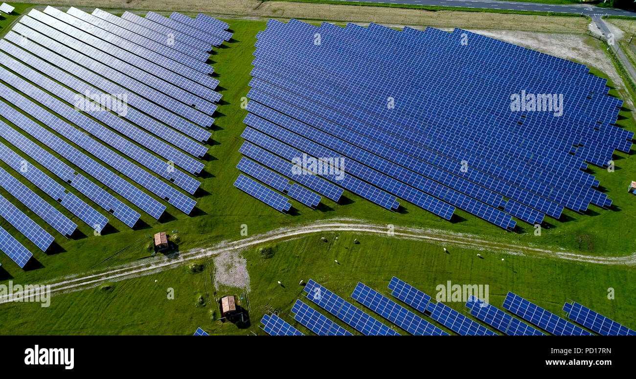 Solar panels in aerial view Stock Photo - Alamy