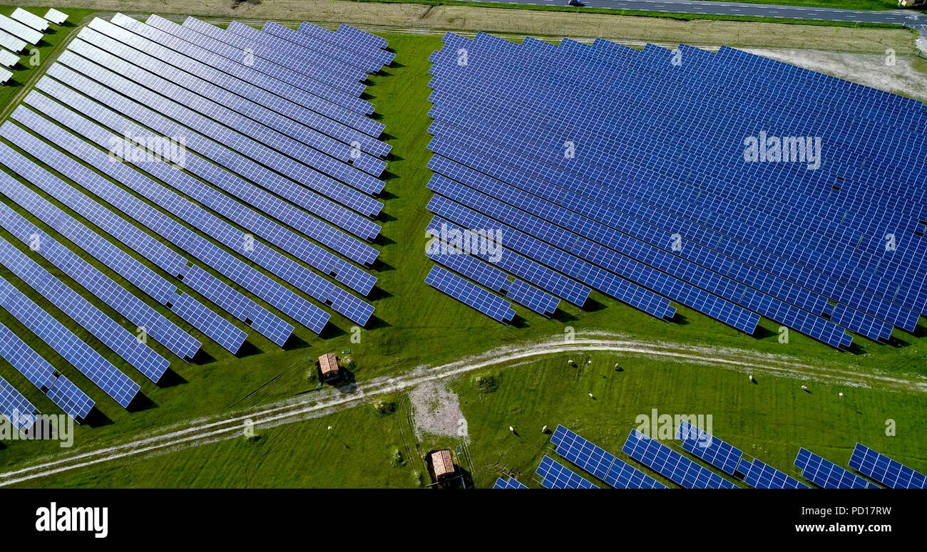 Solar panels in aerial view Stock Photo - Alamy
