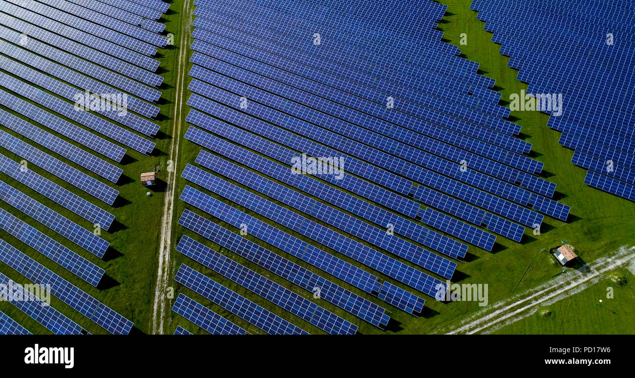 Solar panels in aerial view Stock Photo - Alamy