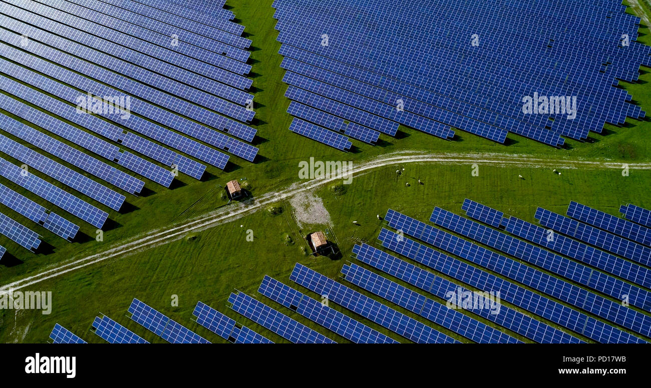 Solar panels in aerial view Stock Photo - Alamy