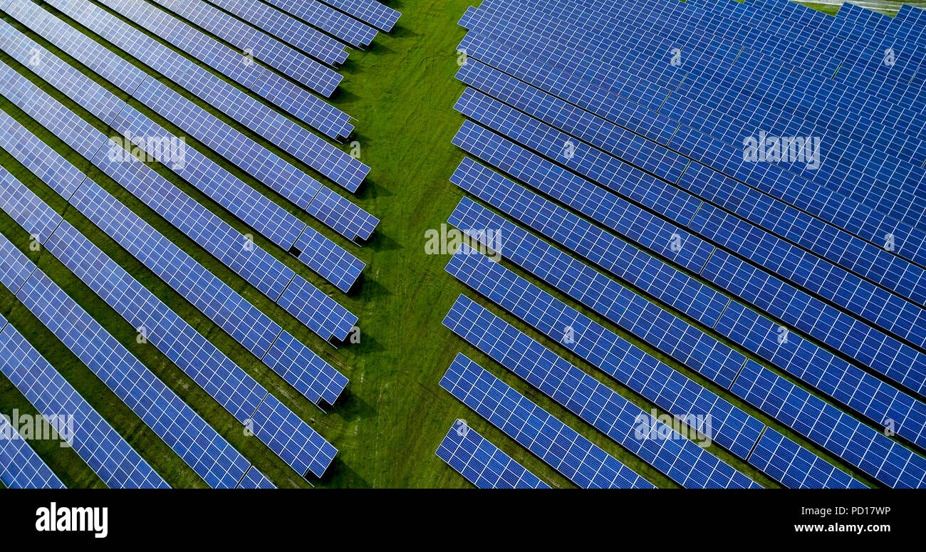 Solar panels in aerial view Stock Photo - Alamy