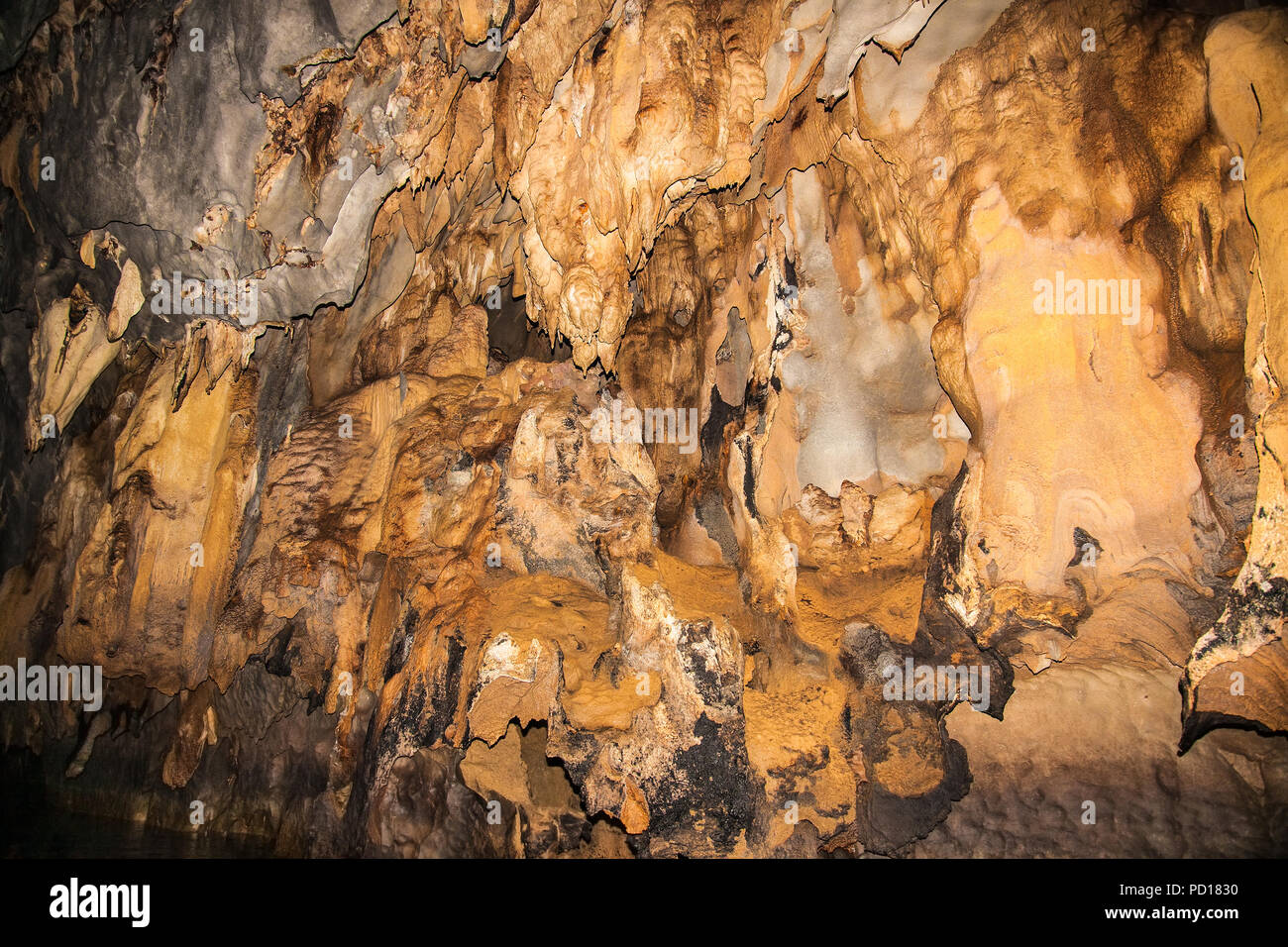 Stalactite and stalagmite in cave of Puerto Princesa subterranean ...