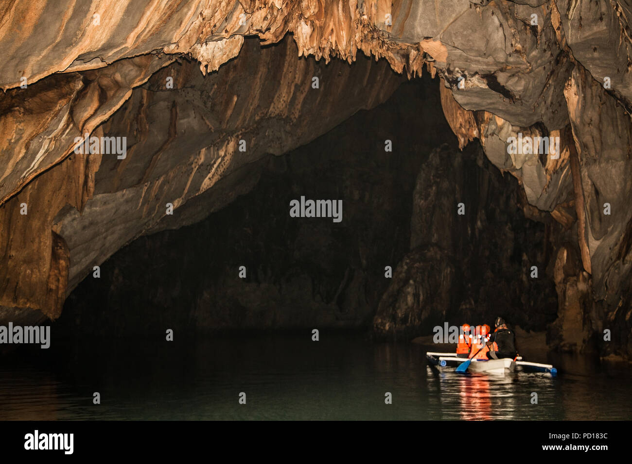 PALAWAN, PHILIPPINES-MARCH 27, 2016. Boats at cave of Puerto Princesa ...