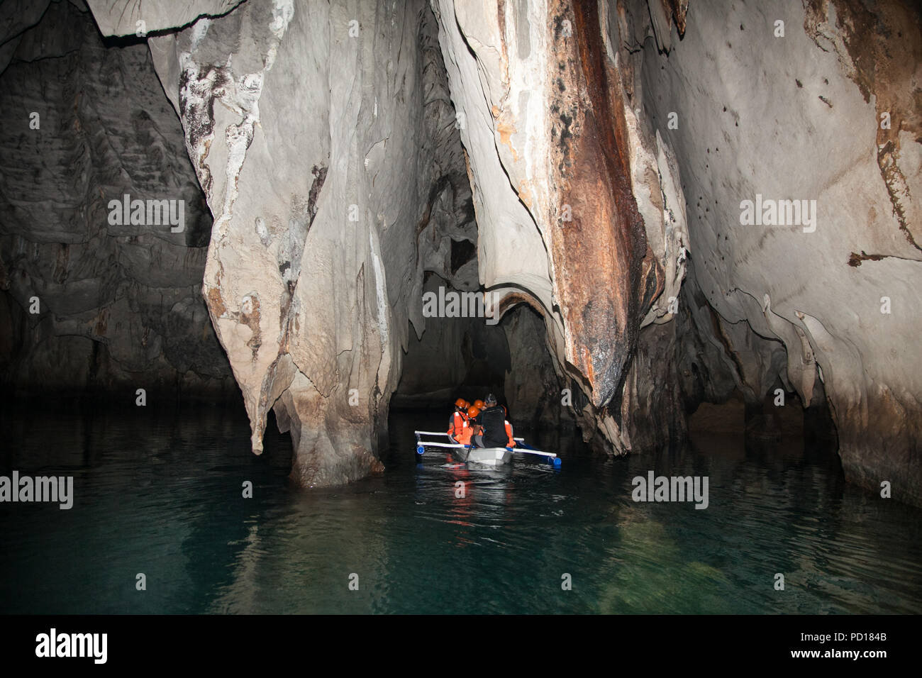 PALAWAN, PHILIPPINES-MARCH 27, 2016. Boats at cave of Puerto Princesa ...