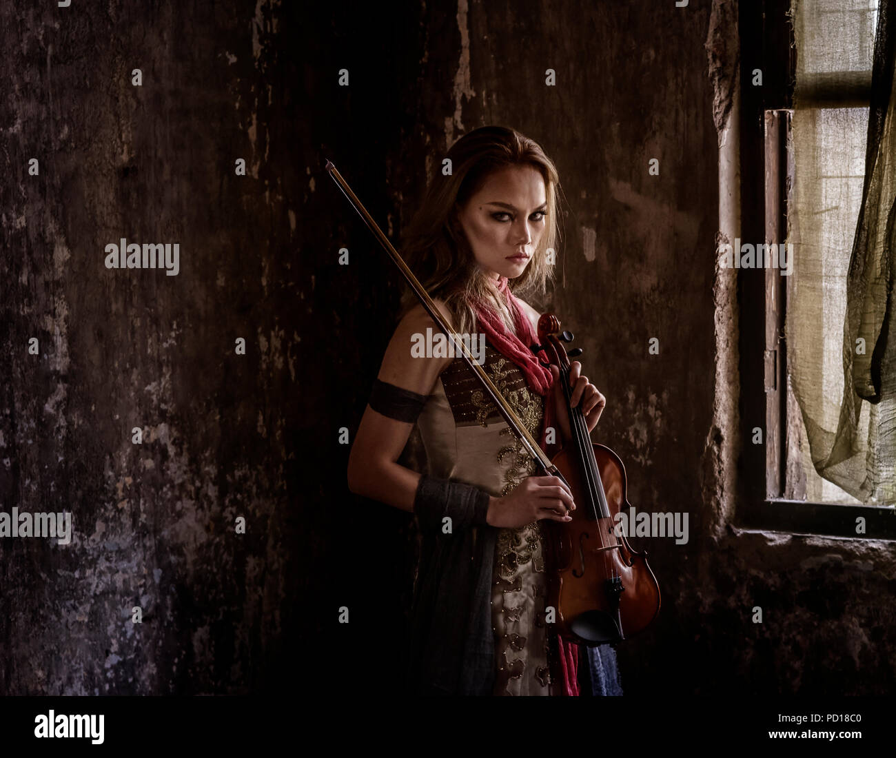 Dark moody Portrait of Violinist showing deep expression Stock Photo ...