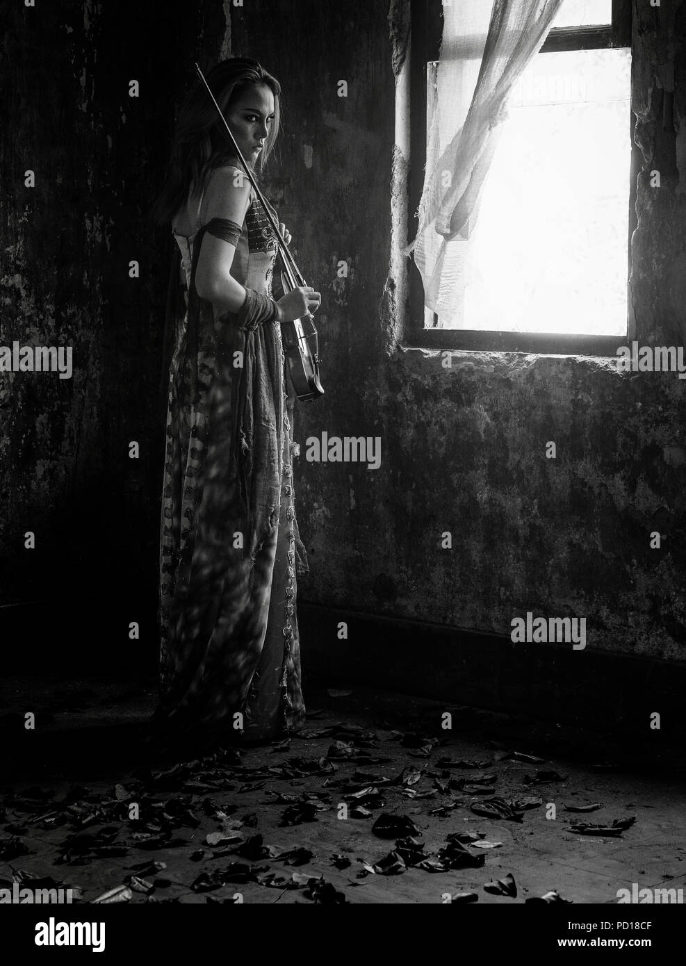 Dark moody Portrait of Violinist showing deep expression Stock Photo ...