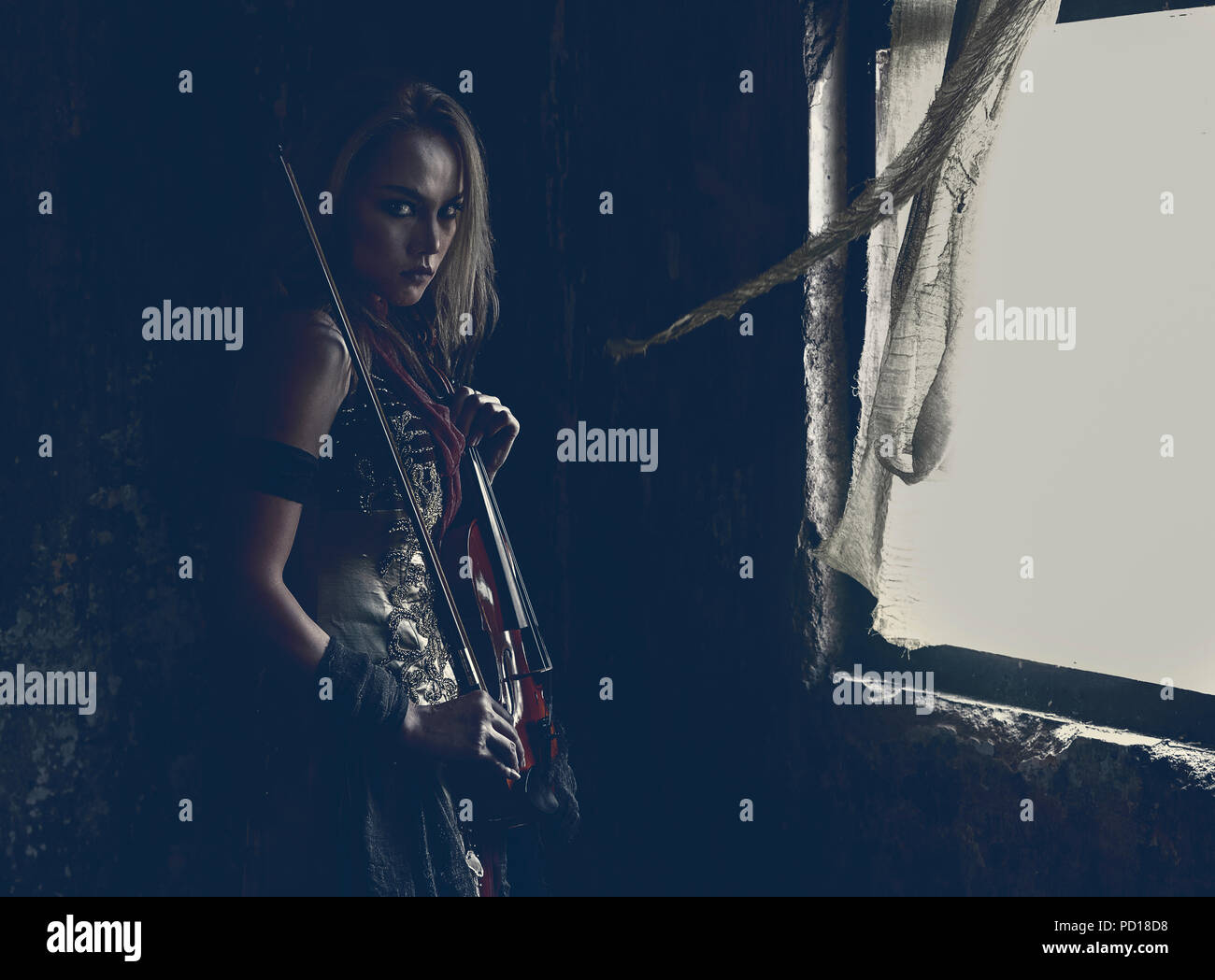 Dark moody Portrait of Violinist showing deep expression Stock Photo ...