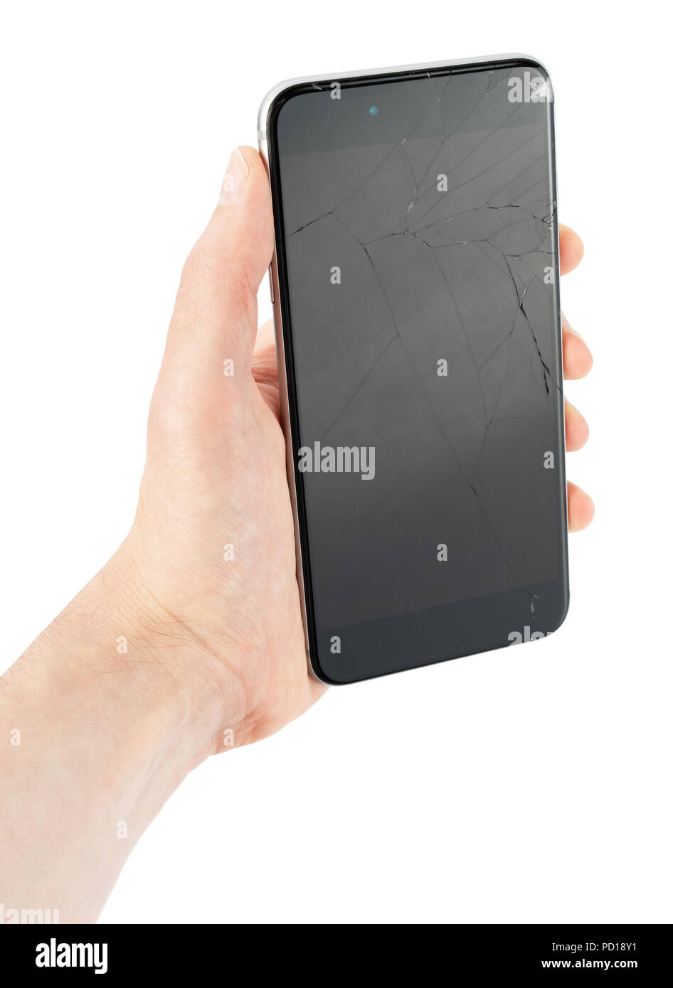 Phone screen is broken on white background Stock Photo - Alamy