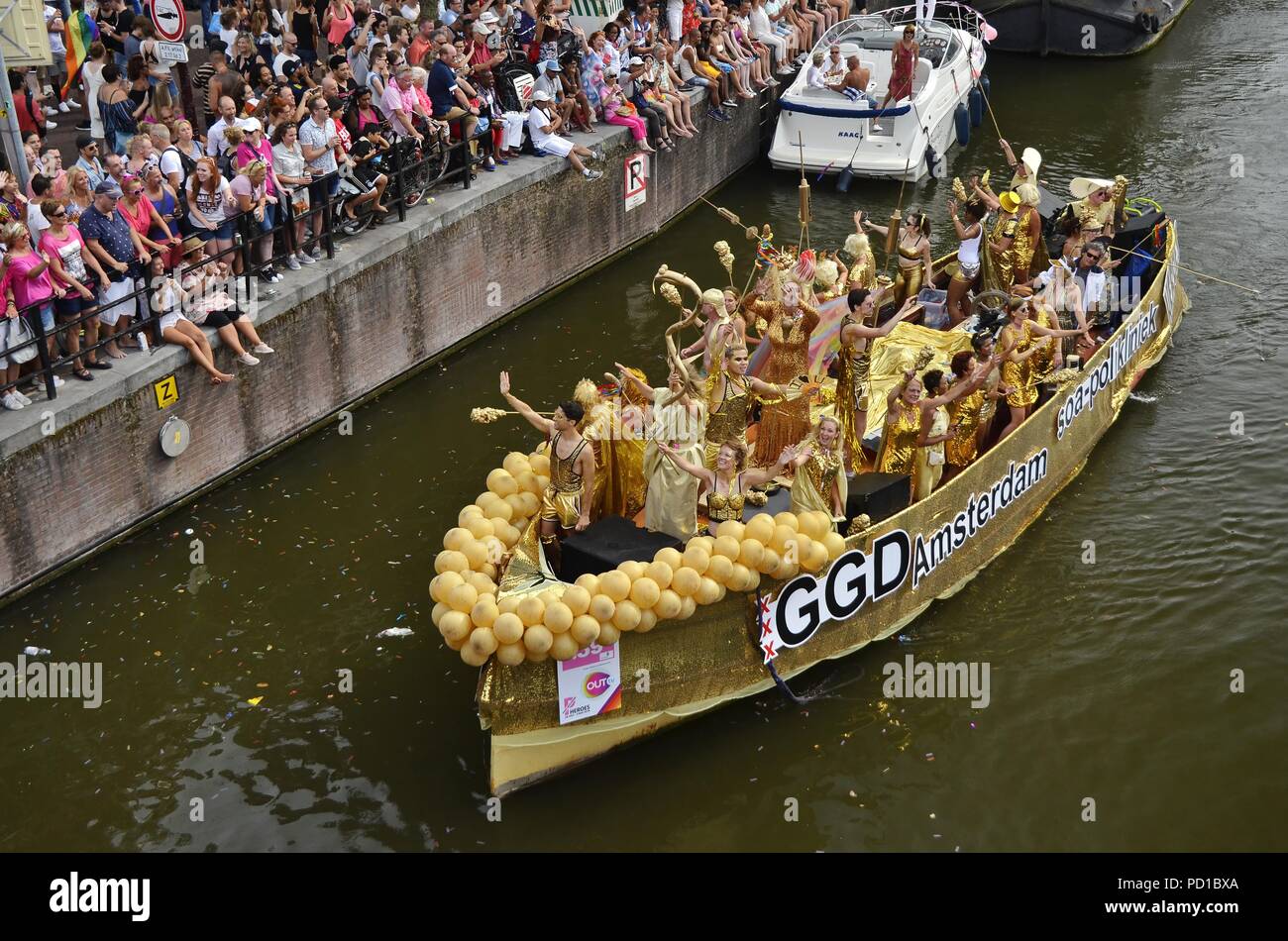 Amsterdam, Netherlands - August 4, 2018: The GGD Soa boat on the ...