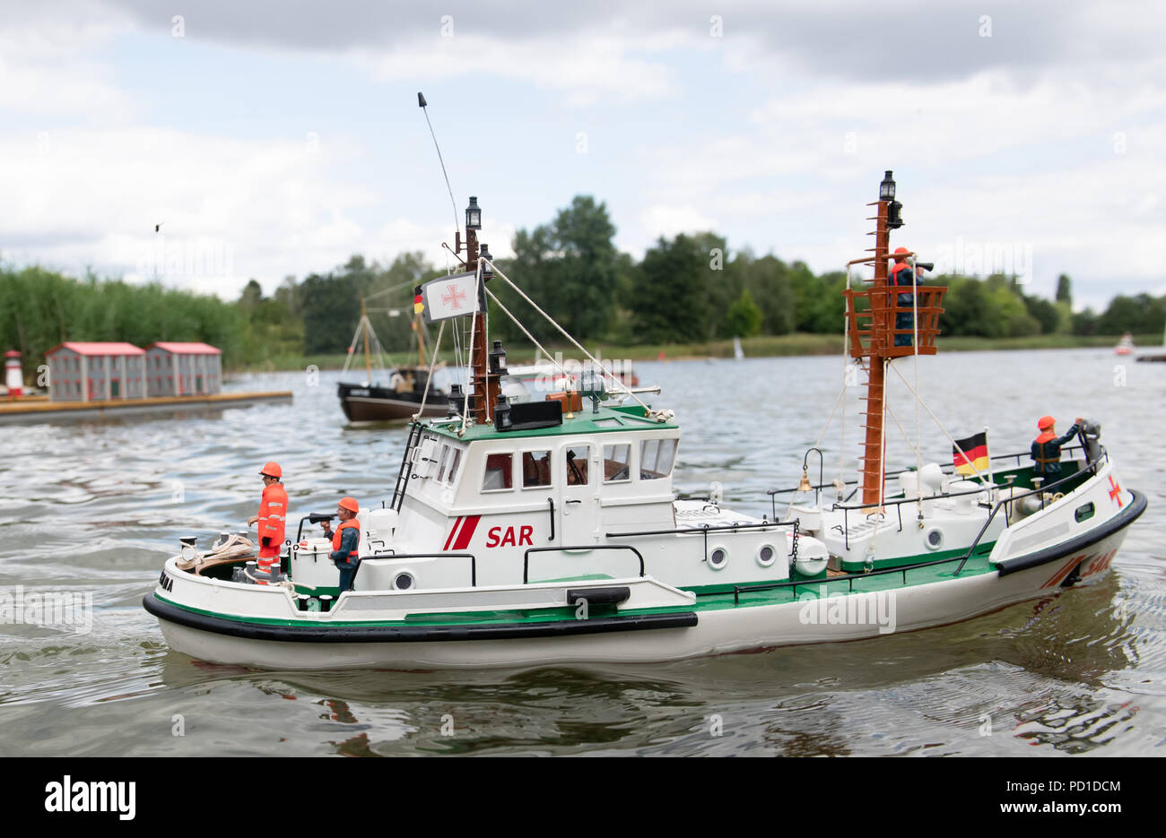 Berlin, Germany. 05th Aug, 2018. A model of a sea rescue boat drives at ...