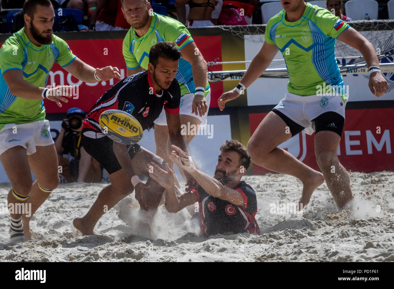 Moscow, Russia. 5th, August 2018. Slovenian players (green) and Turkish ...