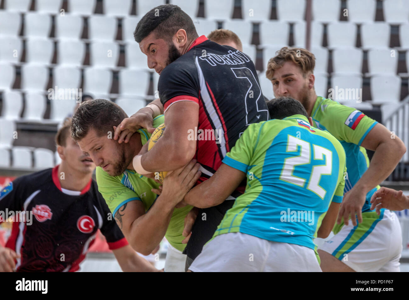 Moscow, Russia. 5th, August 2018. Slovenian players (green) and Turkish ...