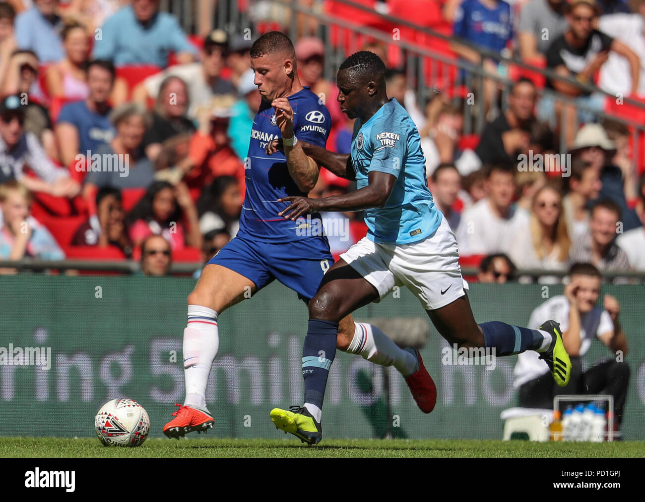Ross Barkley of Chelsea and Benjamin Mendy of Manchester City during ...