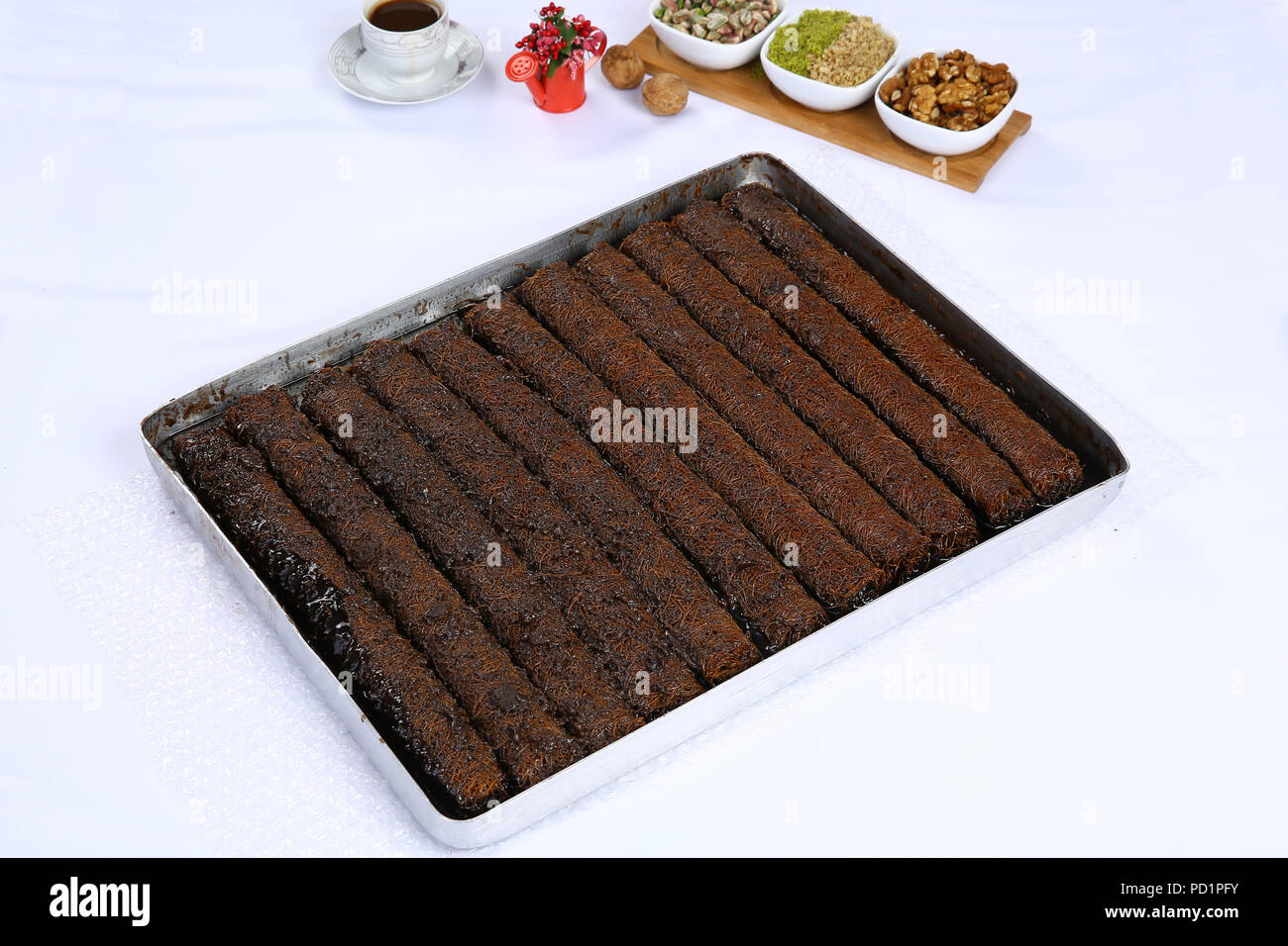 Turkish dessert chocolate kataifi baklava Stock Photo - Alamy