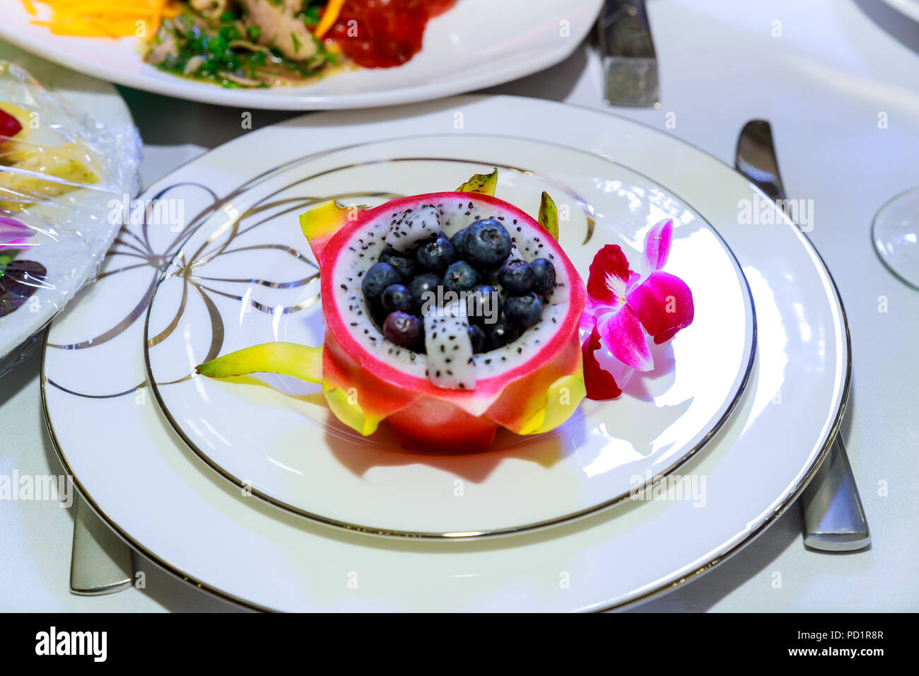 Pitahaya Selenicereus megalanthus Pitaya or Dragon Fruit. Fruit served ...