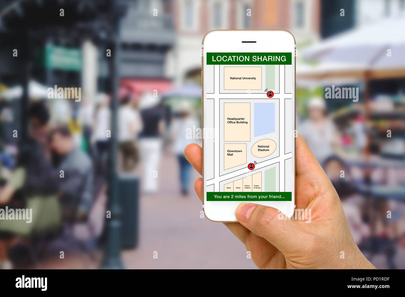 Smartphone screen showing location sharing app concept Stock Photo - Alamy