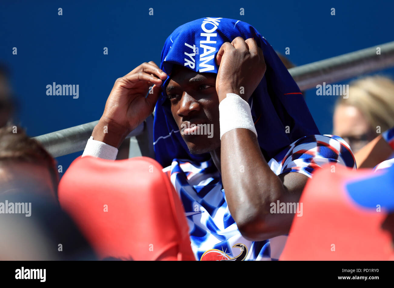Chelsea's Tammy Abraham shelters from the sun on the bench during the ...