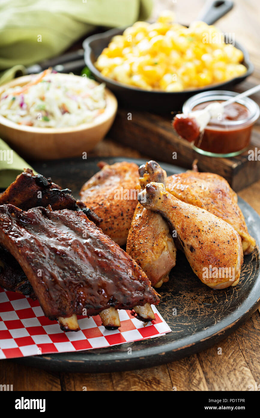Grilled or smoked ribs and chicken Stock Photo - Alamy