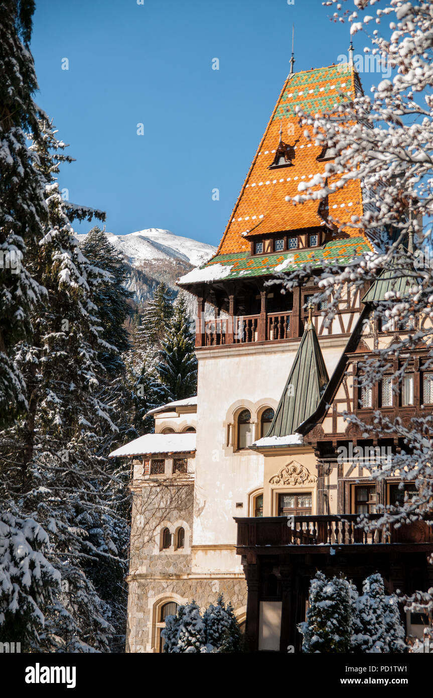 Details of Pelisor Castle near Peles Castle, the former Royal Residence ...