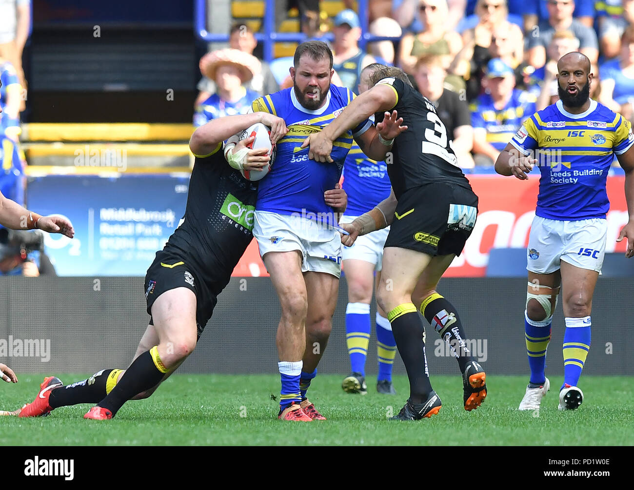 Leeds Rhinos' Adam Cuthbertson is tackled during the Ladbrokes ...