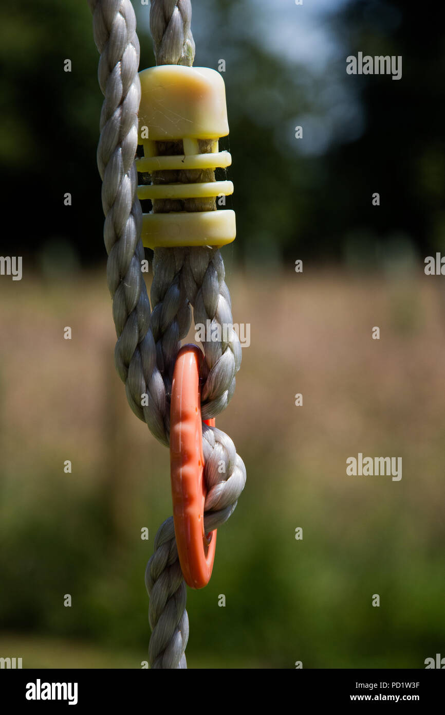 Friction rope clamp in plastic with artificial fibre rope. Plastics ...