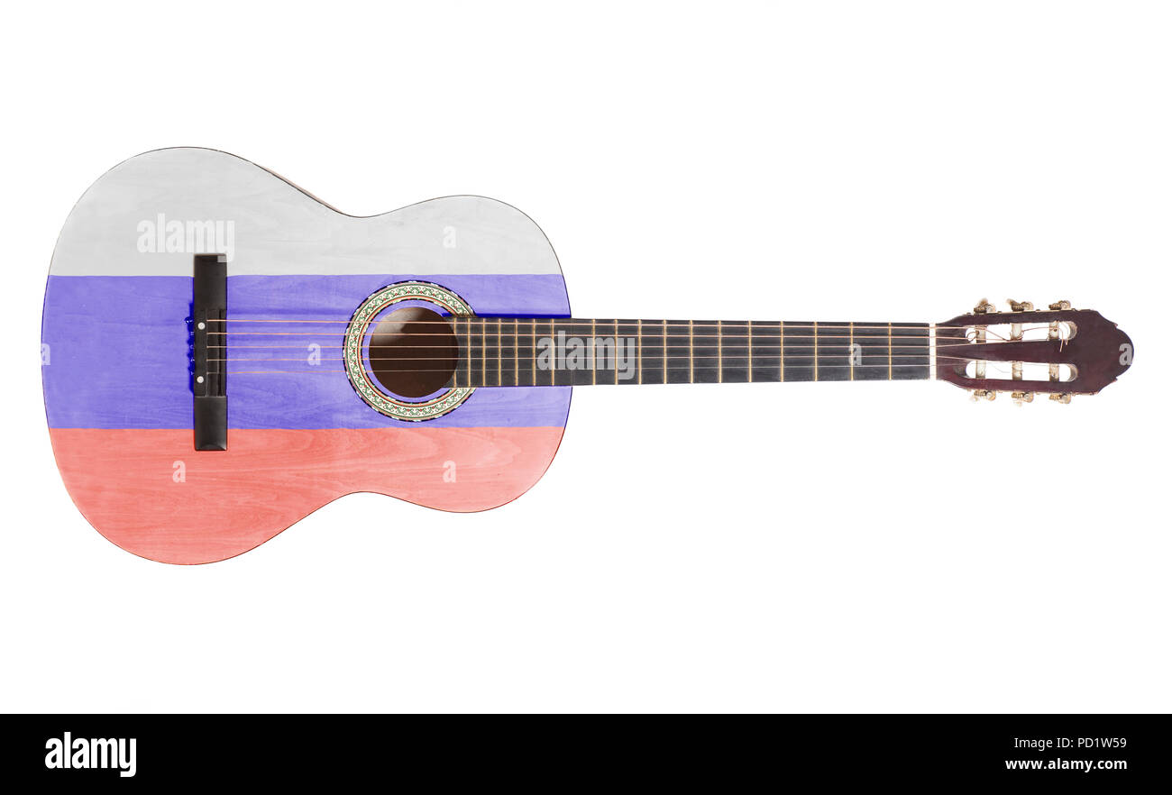 acoustic guitar with russian flag isolated on white background Stock ...