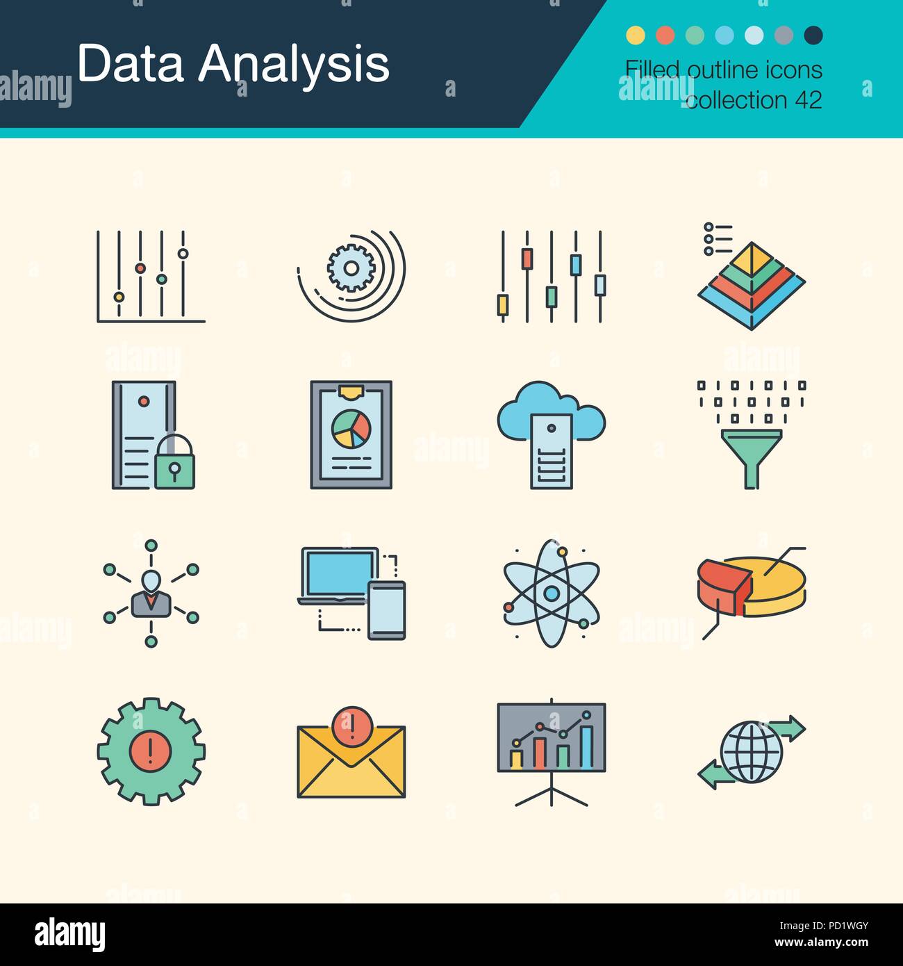 Data Analysis icons. Filled outline design collection42. For ...