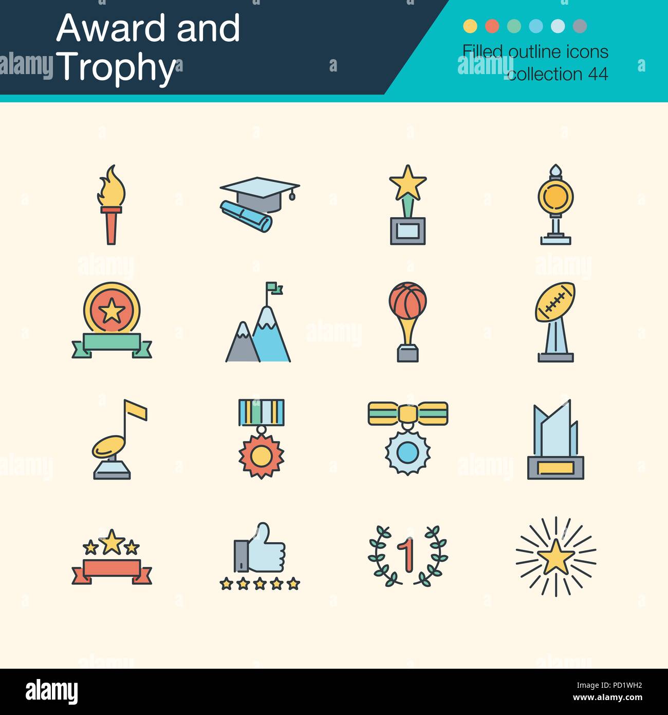 Award and Trophy icons. Filled outline design collection 44. For ...