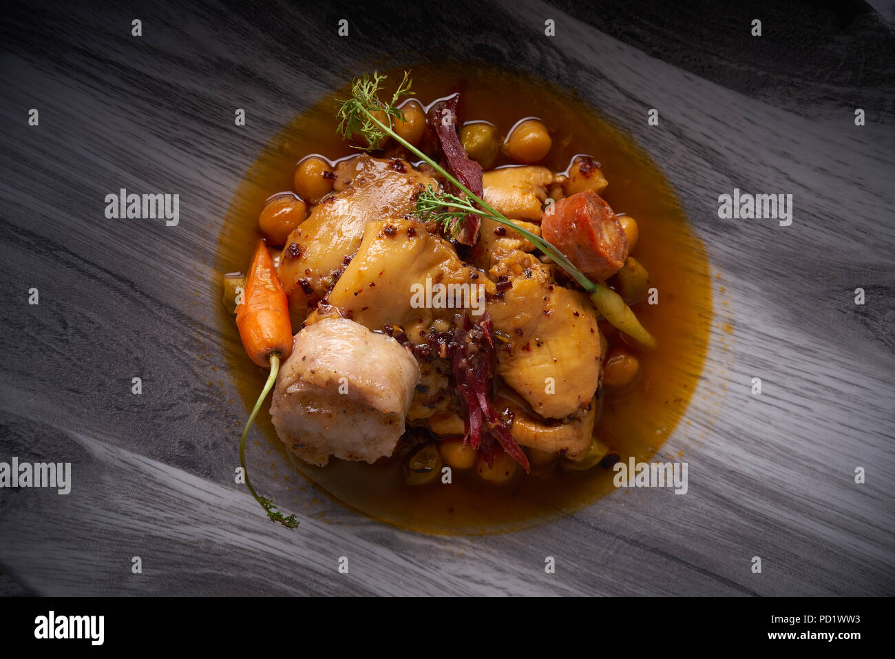Madrid style modern callos tripe stew from Spain tapas Stock Photo - Alamy