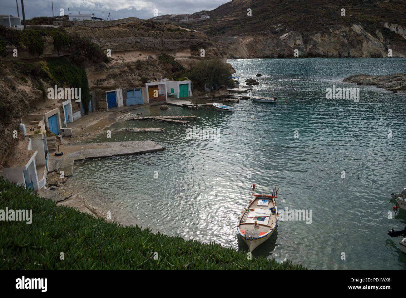 Bay of Mandrakia with Traditional Greek Houses and Fishermen Garages by ...