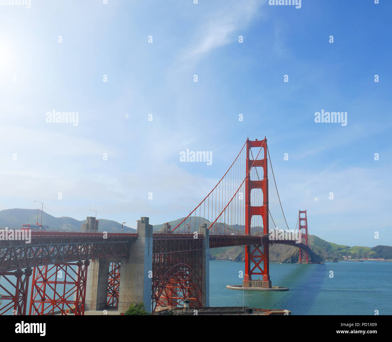 Famous red suspension Golden Gate Bridge in San Francisco, USA, on ...