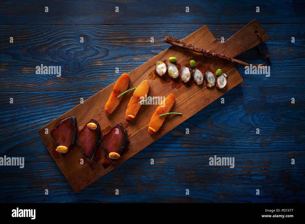 Marinated tuna roe and octopus salted smoked Mediterranean style with ...