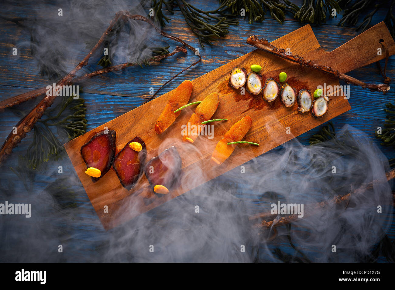 Marinated tuna roe and octopus salted smoked Mediterranean style with ...