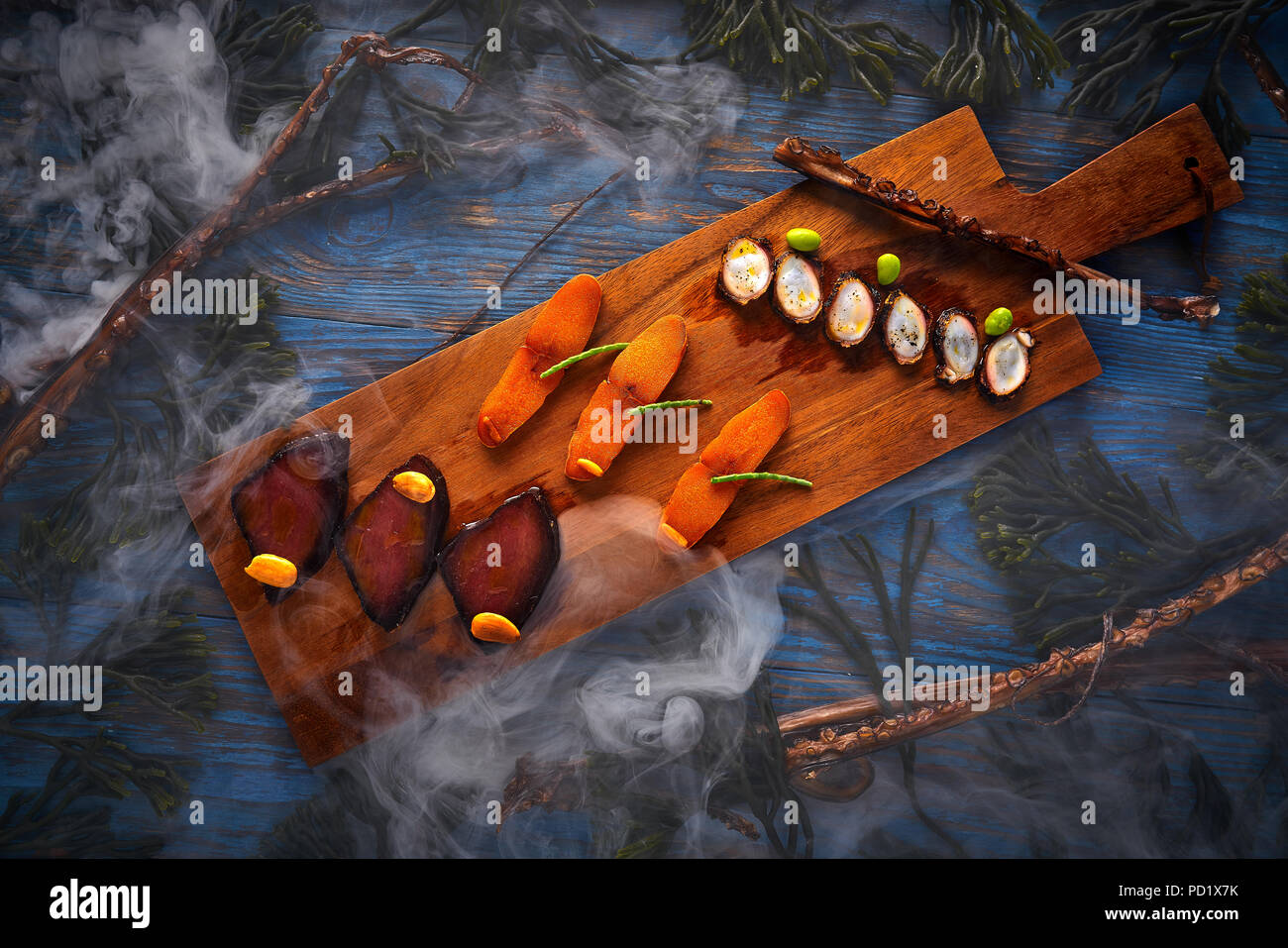 Marinated tuna roe and octopus salted smoked Mediterranean style with ...