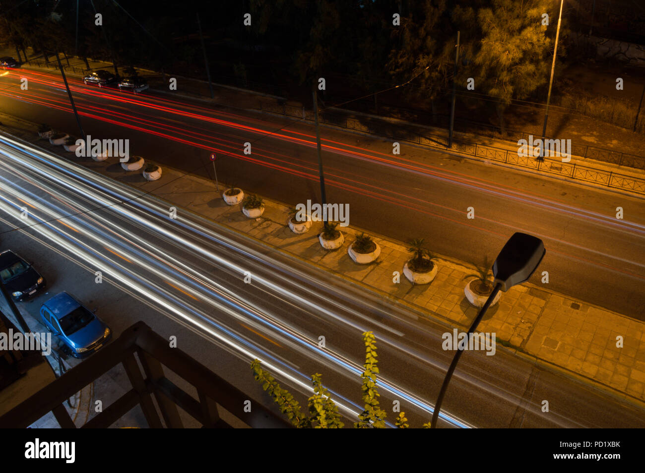 Car Headlights Forming Lines in Long Exposure Shot at Night in Athens ...