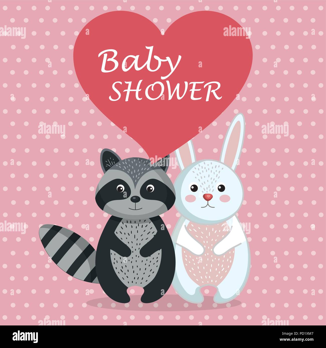 baby shower card with cute rabbit and raccoon Stock Vector Image & Art ...
