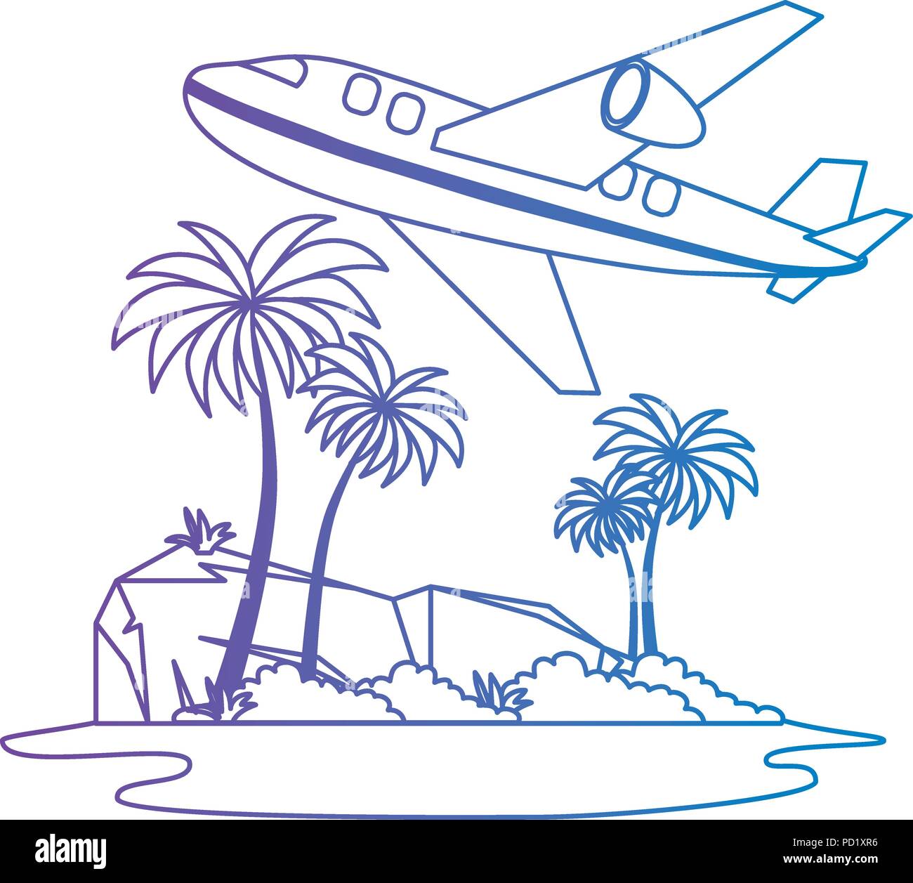 tree palms with airplane flying scene Stock Vector Image & Art - Alamy