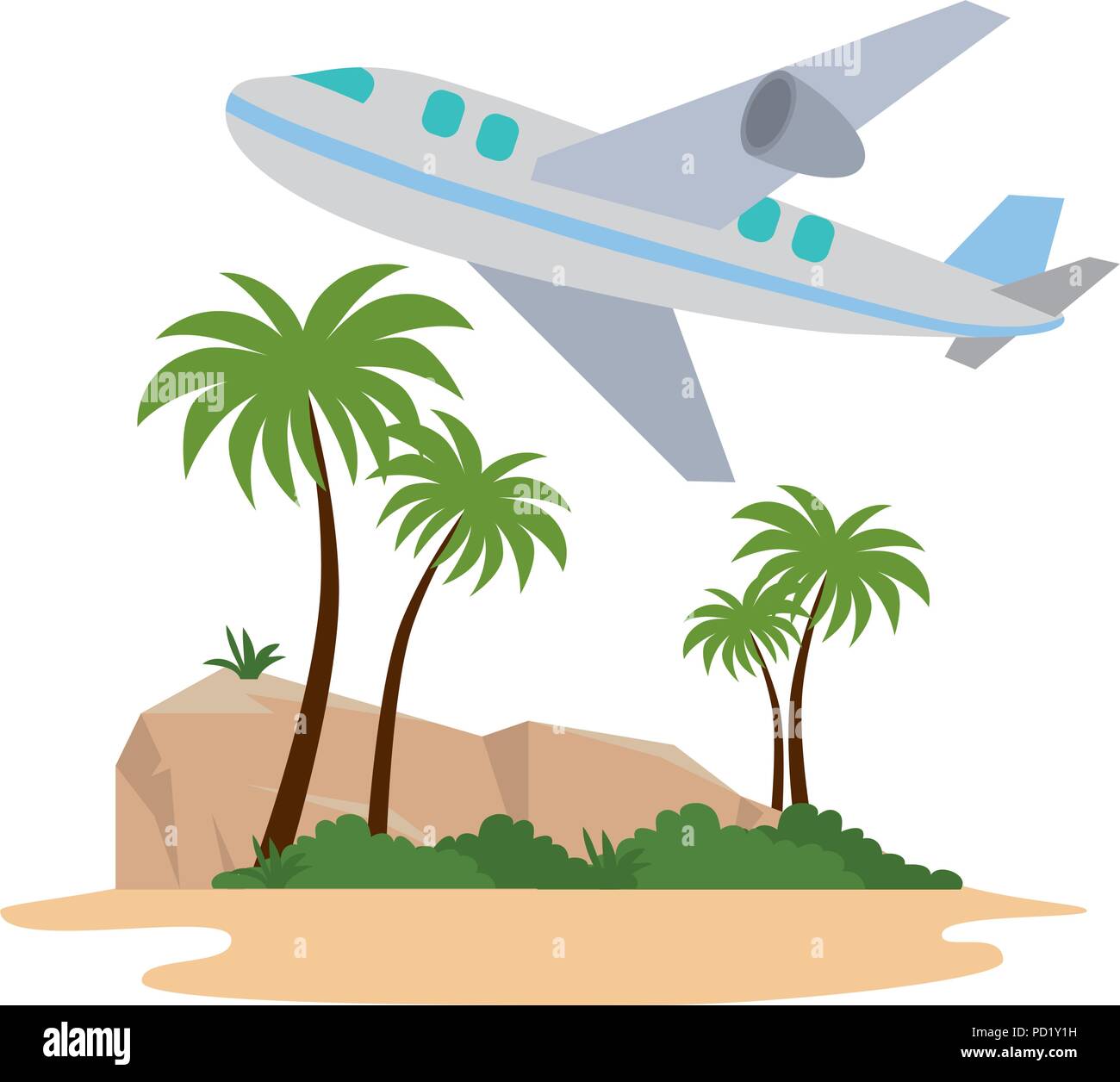 tree palms with airplane flying scene Stock Vector Image & Art - Alamy