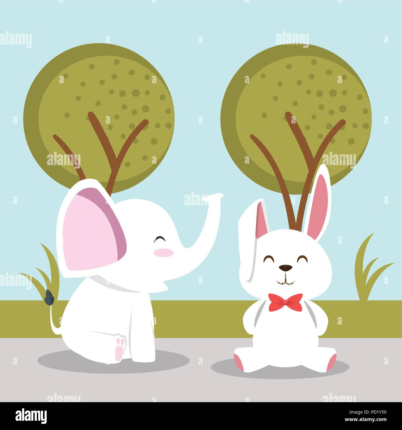 cute rabbit and helephant animal characters Stock Vector Image & Art ...
