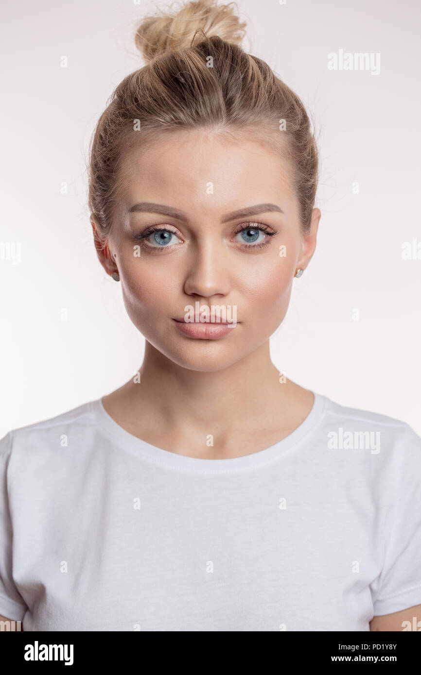 good looking fair-haired girl with serious face. beautiful face Stock ...