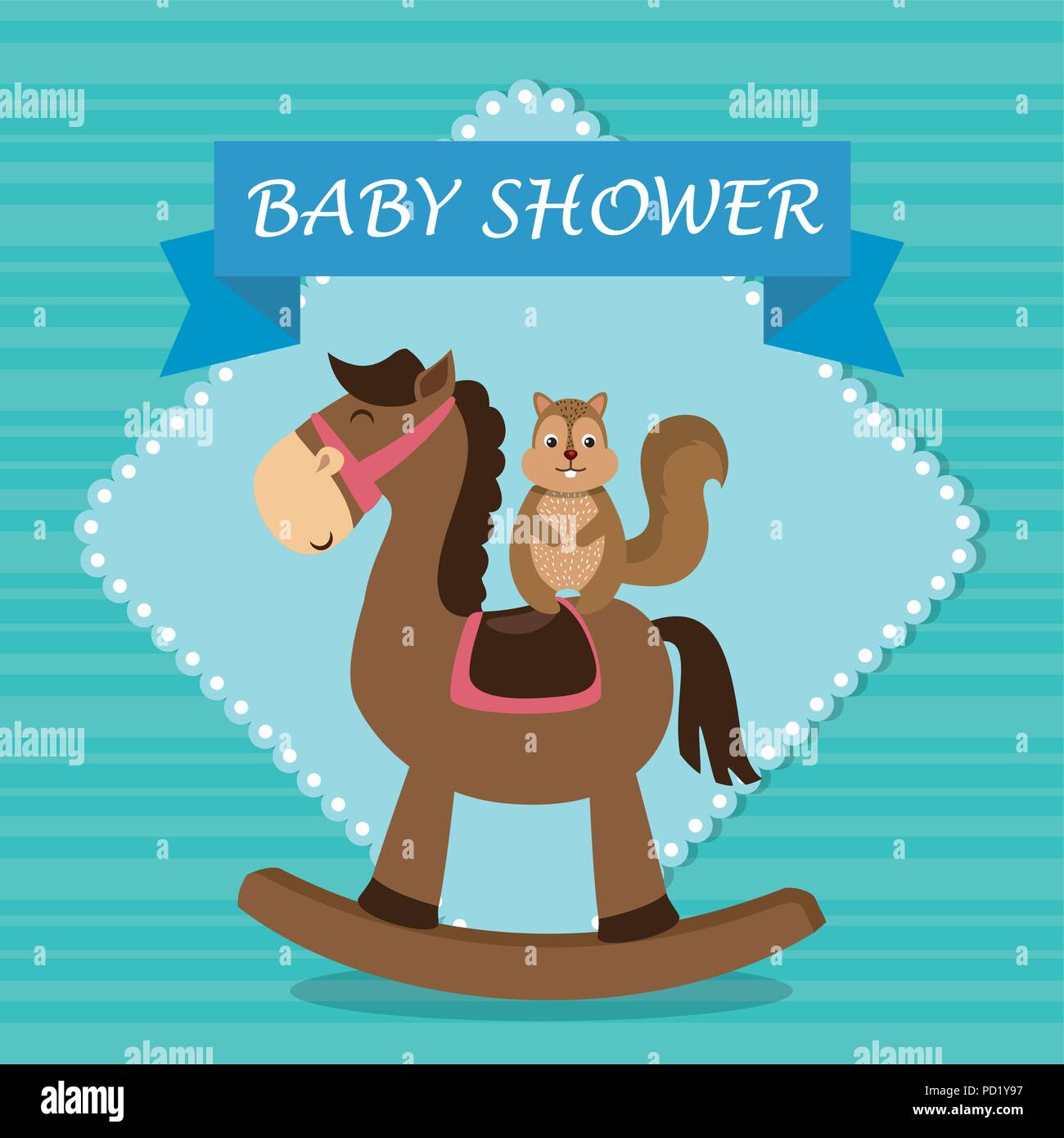 baby shower card with cute chipmunk in horse wooden Stock Vector Image ...