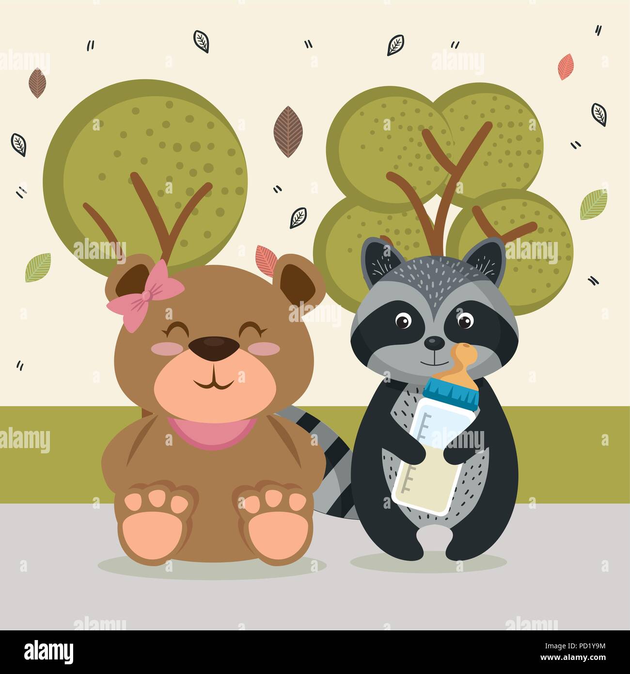 cute bear and raccoon animal characters Stock Vector Image & Art - Alamy