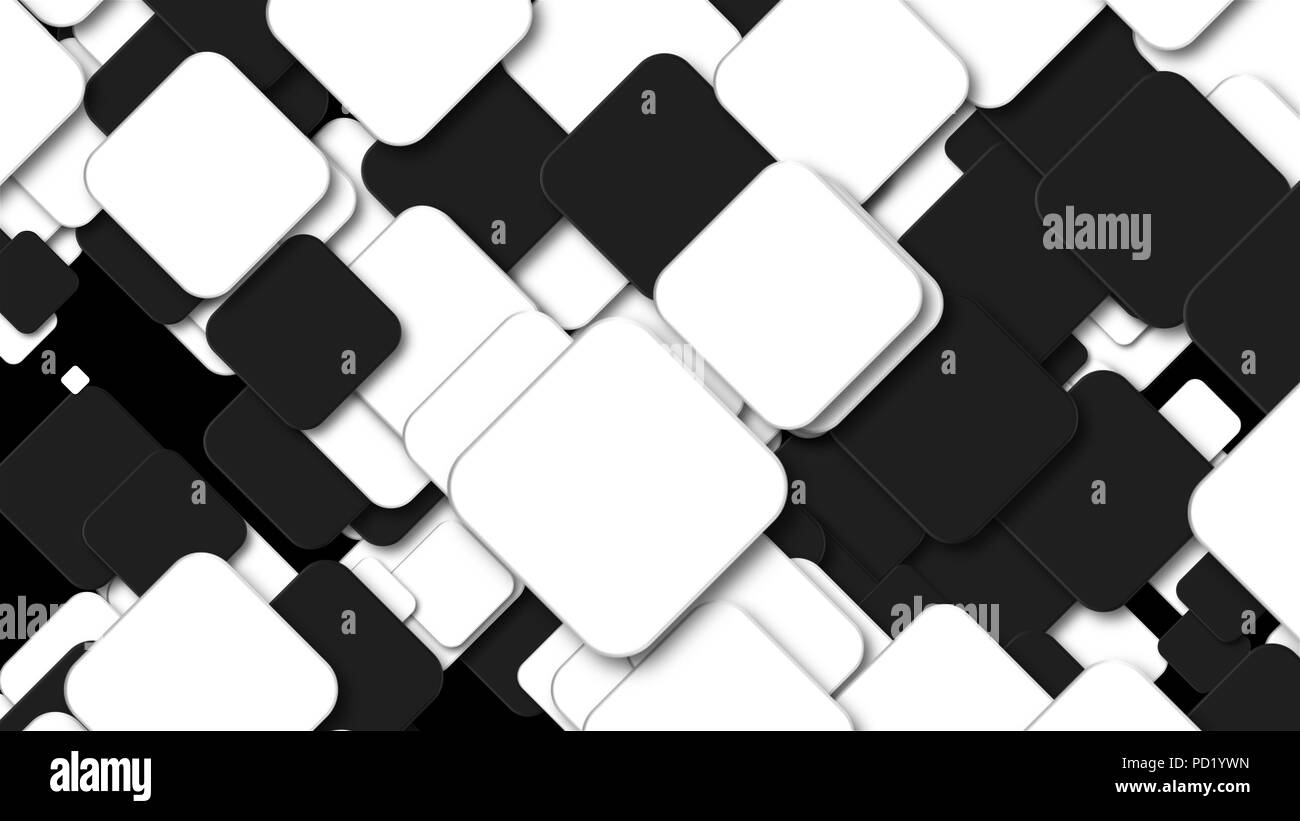 Many black and white squares are in space, computer generated modern ...