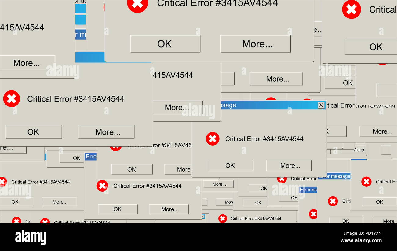 Many windows with critical error notification, problem warning backdrop ... Many windows with critical error notification, problem warning backdrop ...