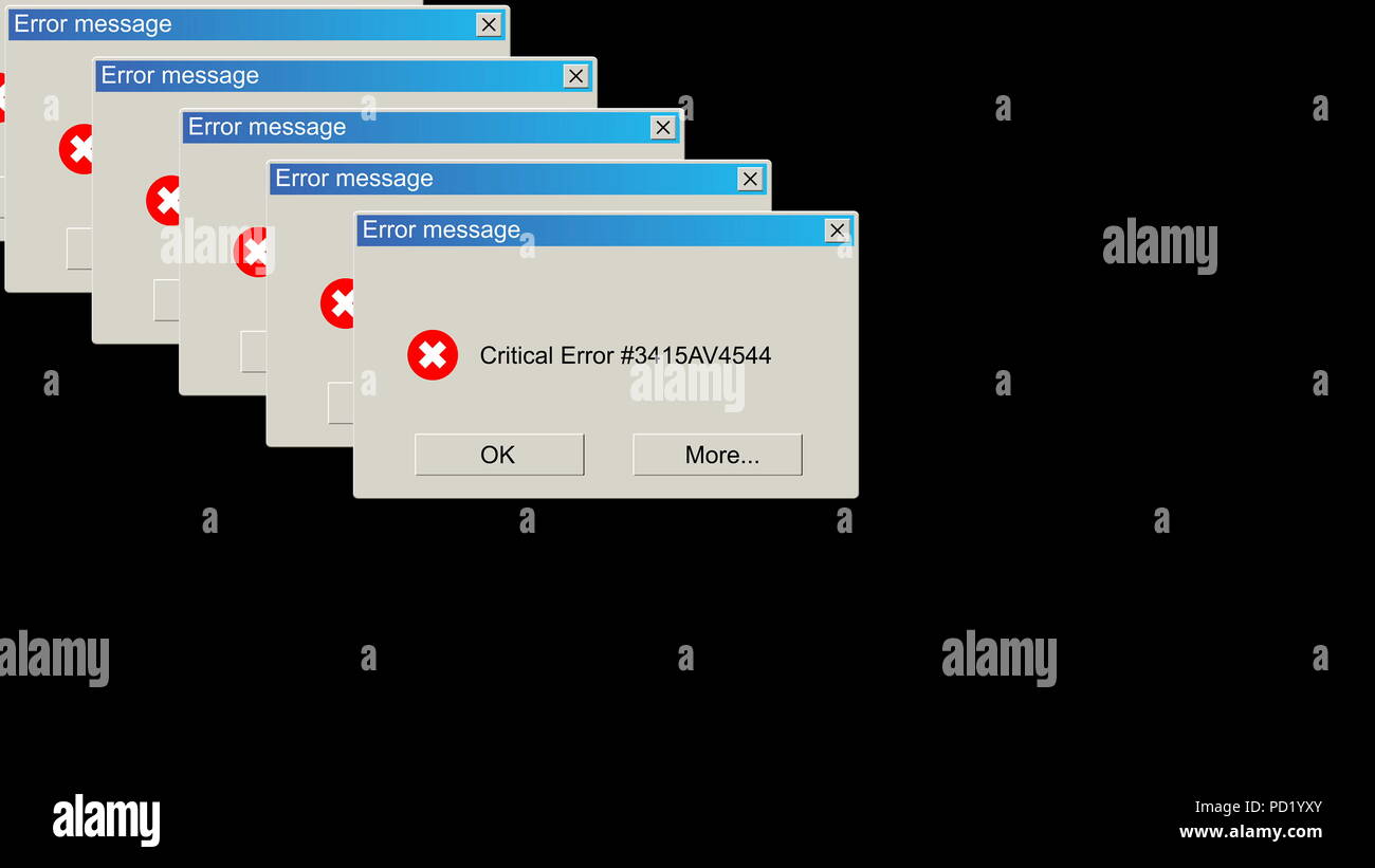 Many windows with critical error notification, problem warning backdrop ... Many windows with critical error notification, problem warning backdrop ...
