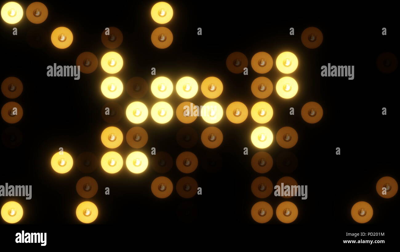 Rows of light bulbs with random switch on, computer generated retro ...