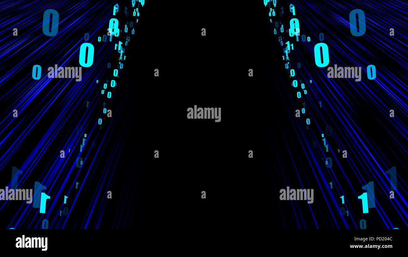 Network stream data - fast motion in space with zeros and ones, computer generated modern ...
